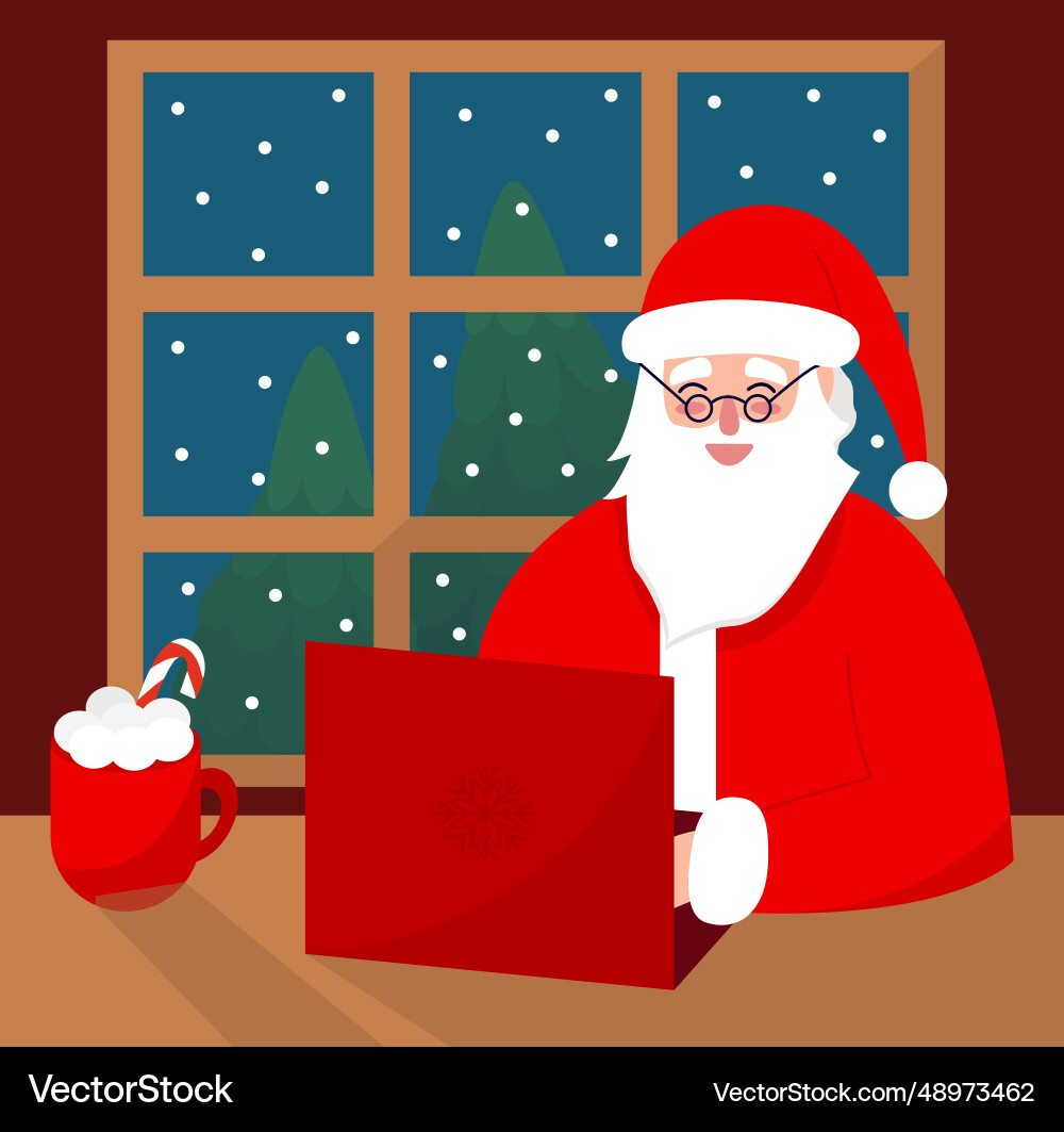 Santa claus working on laptop Royalty Free Vector Image