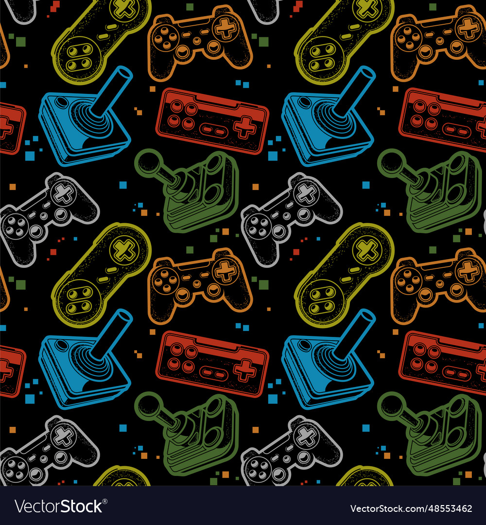 Seamless pattern with joysticks gamepads Vector Image Seamless pattern with joysticks gamepads Vector Image