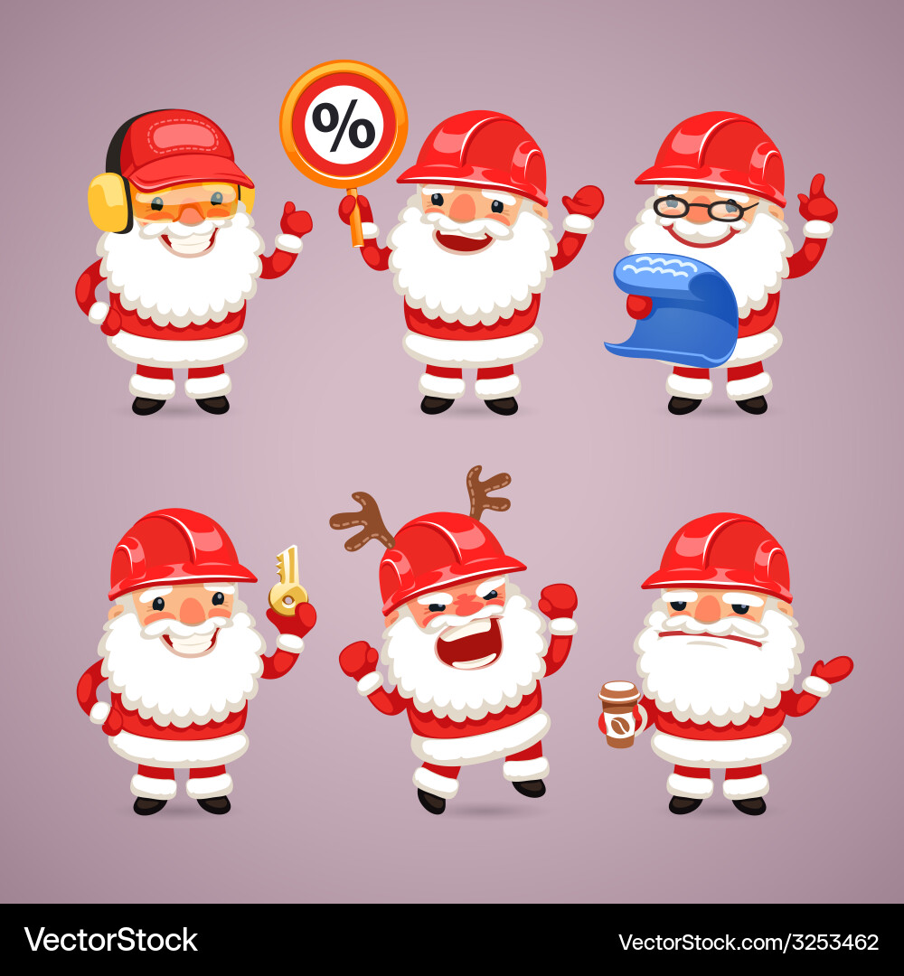 Set cartoon santa claus builders Royalty Free Vector Image