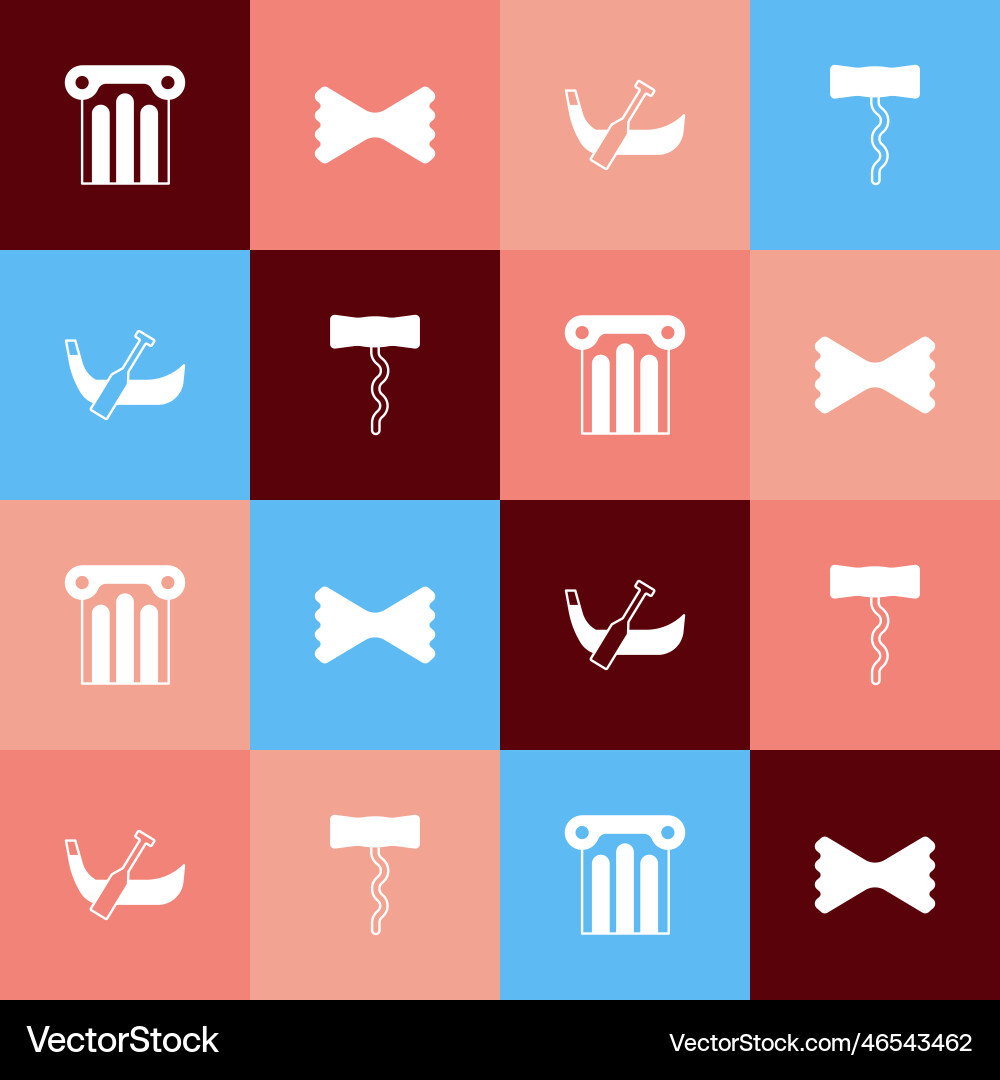 Set pop art ancient column macaroni gondola boat Vector Image