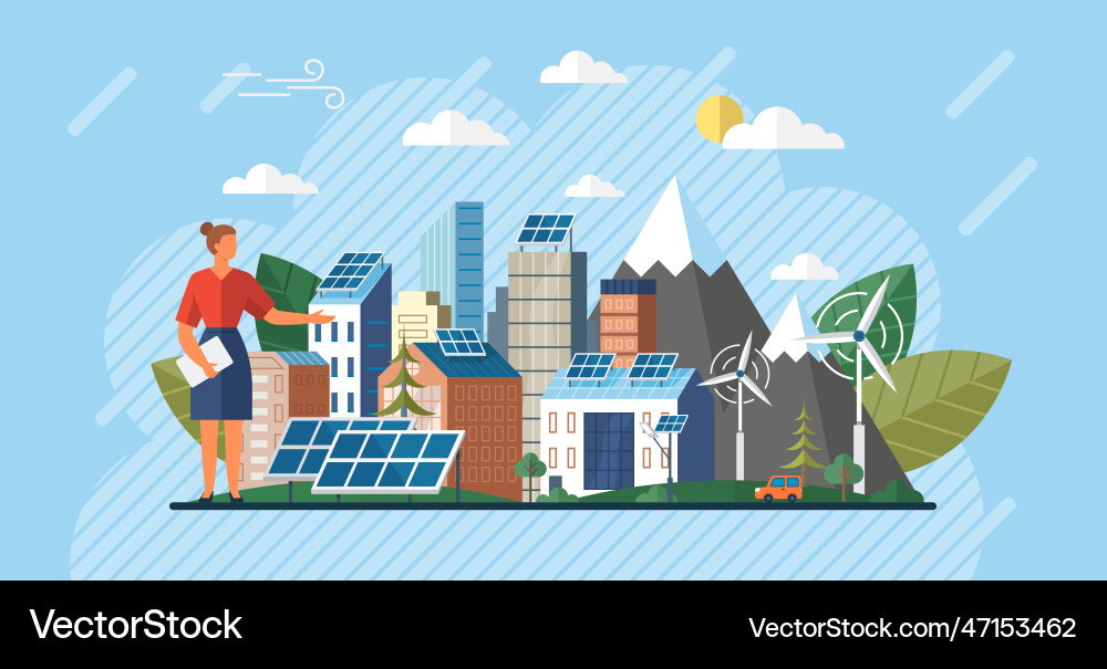 Windmill and solar panel panels energy Royalty Free Vector