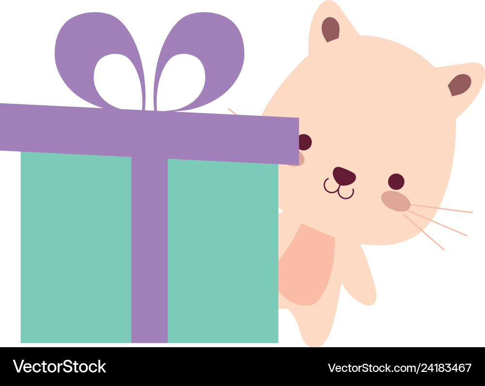 Cute and little cat with gift Royalty Free Vector Image