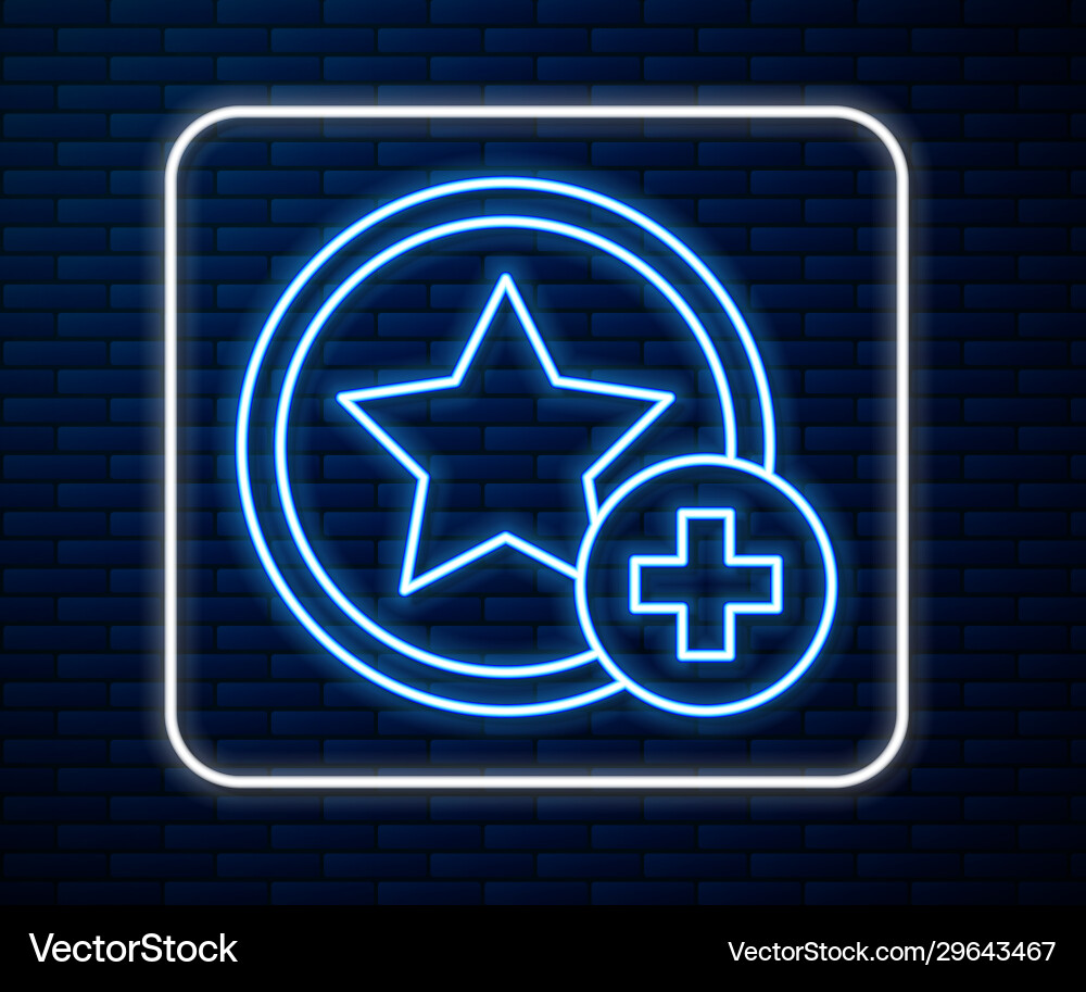 Glowing neon line star icon isolated on brick wall