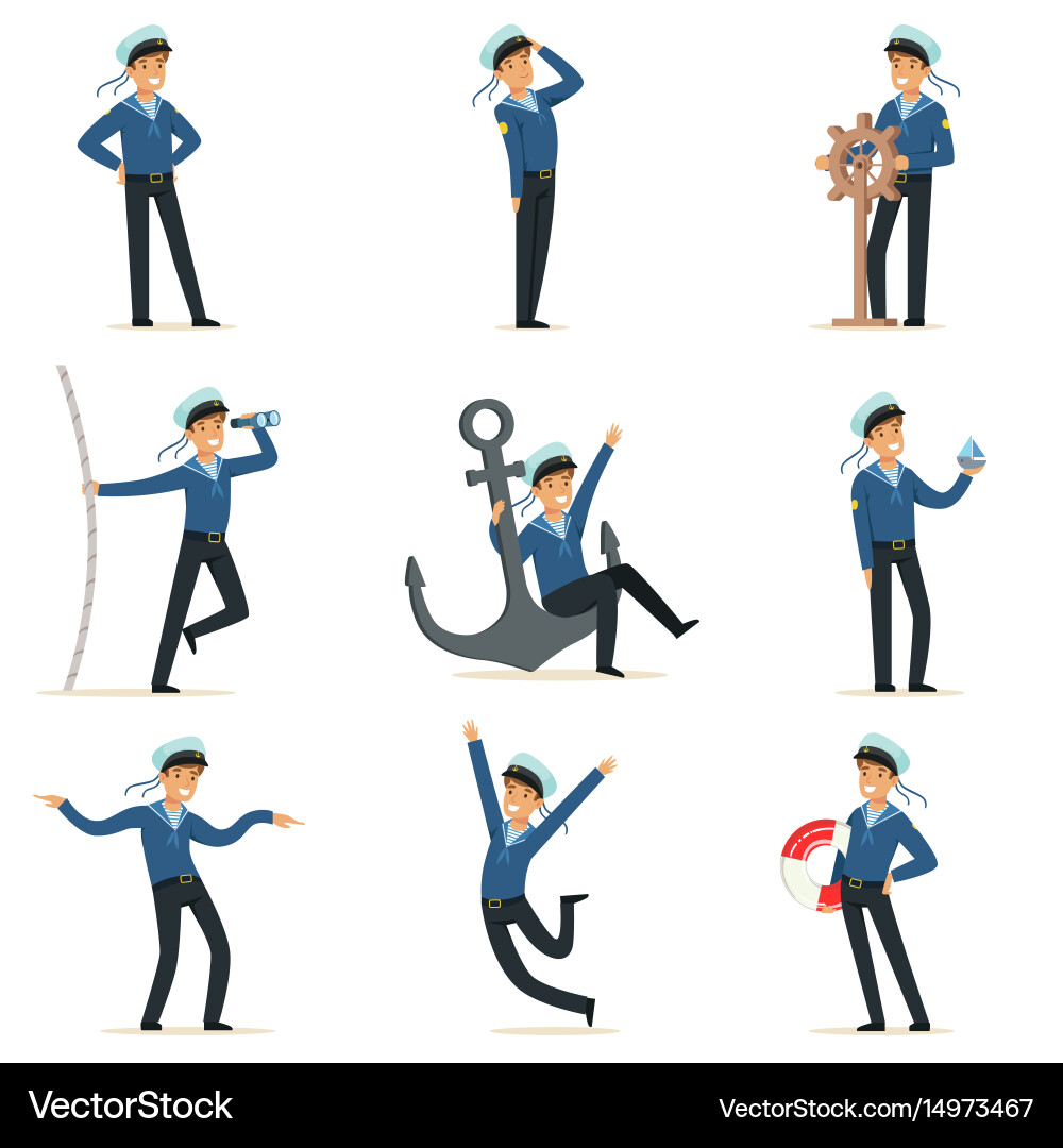 Sailor character doing his job set seaman Vector Image