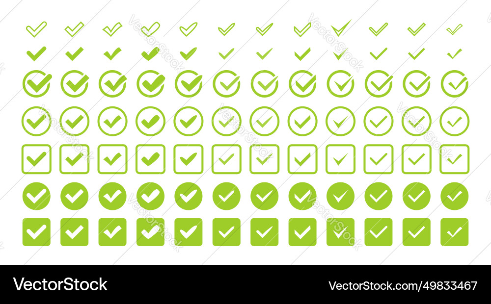 Set green check mark icon yes sign approved Vector Image
