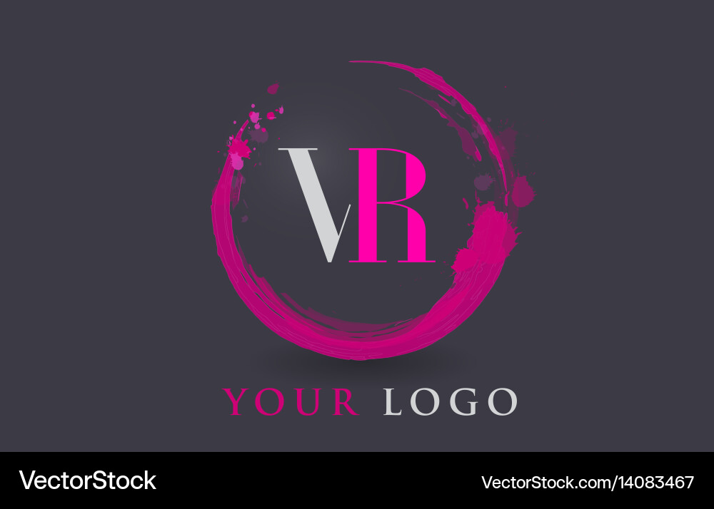 Vr letter logo circular purple splash brush Vector Image