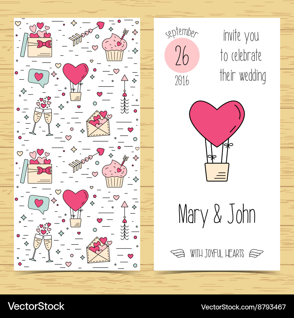 Wedding invitation card with line icons flat Vector Image