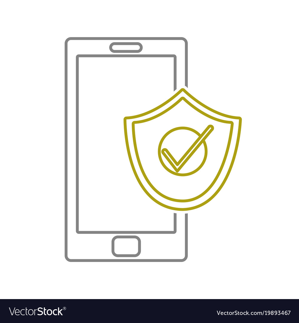 Yellow line smartphone technology with shield Vector Image