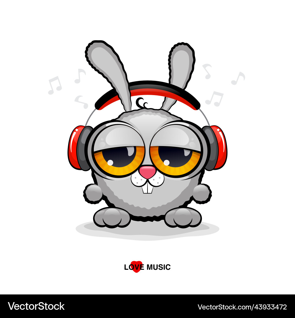 Gray rabbit with red headphones on a white Vector Image