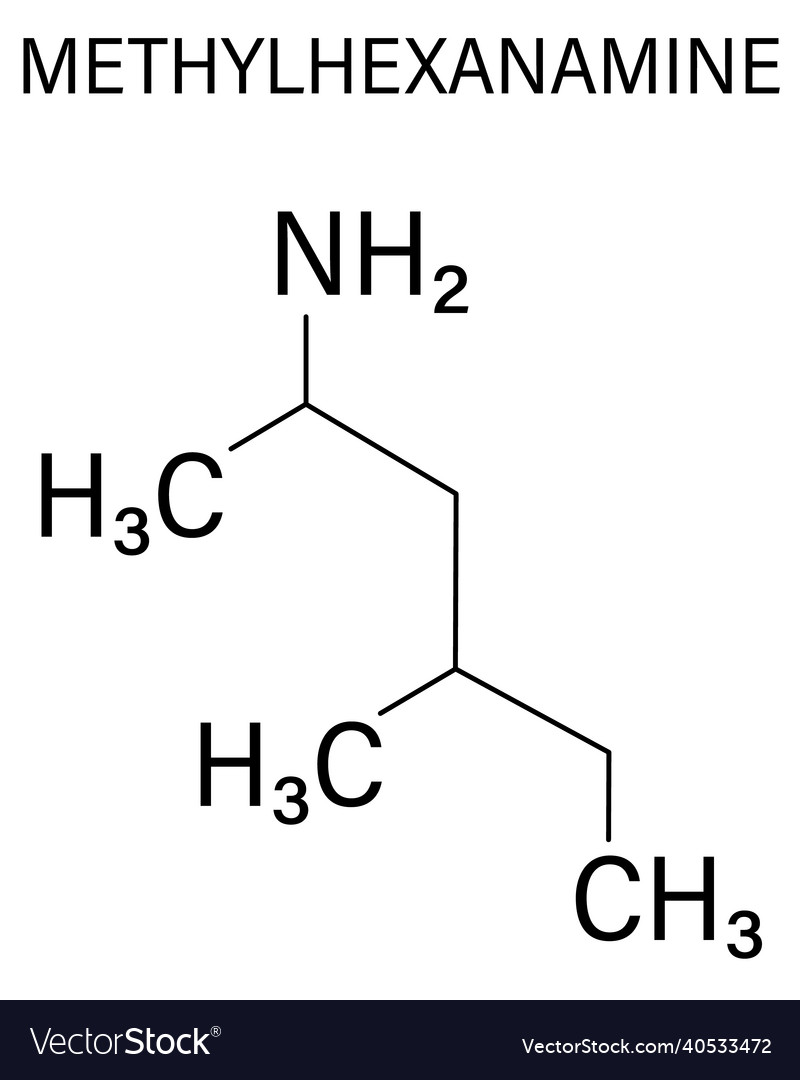 Methylhexanamine molecule skeletal formula Vector Image