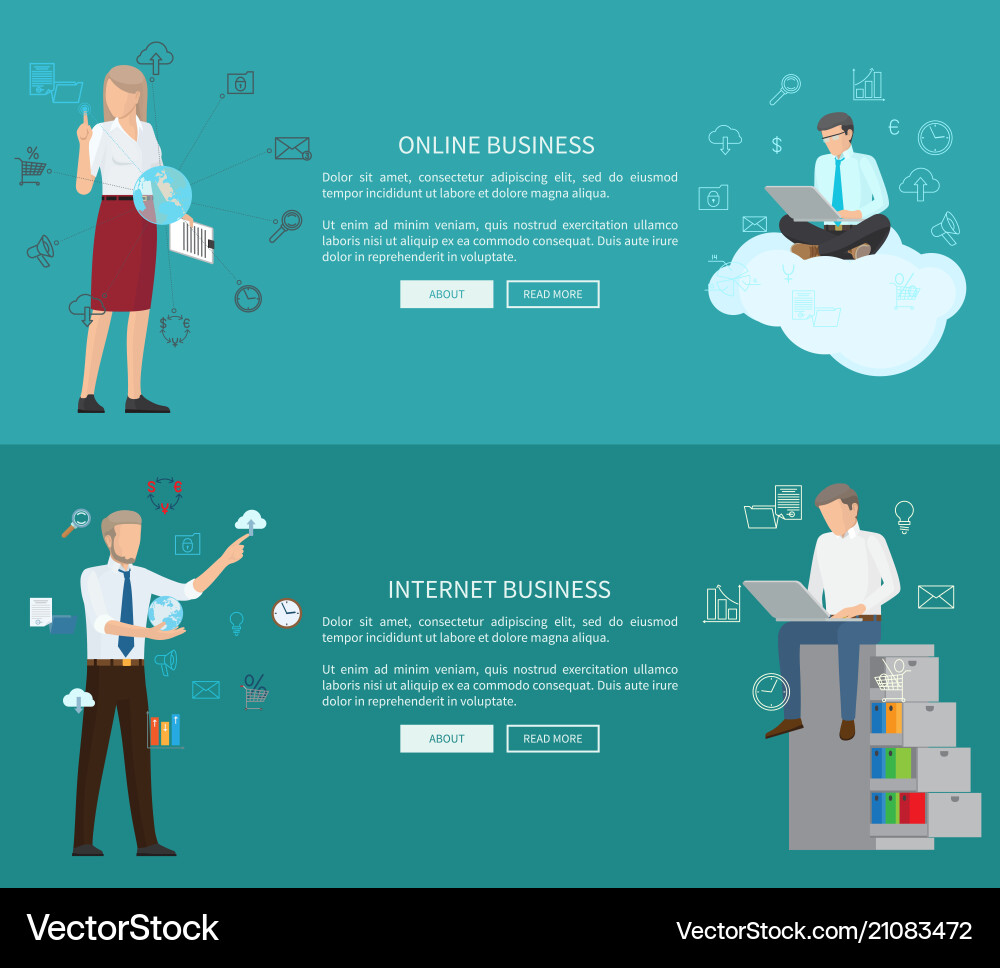 Online internet business two colorful posters Vector Image