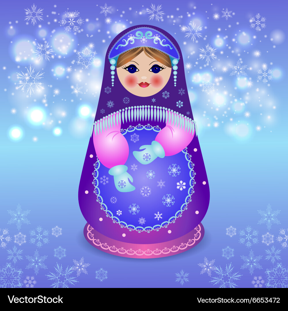 Traditional matryoshka on christmas background Vector Image