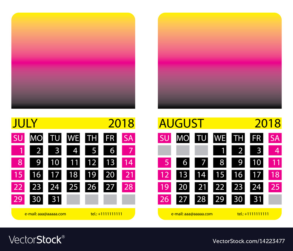 Calendar grid july august Royalty Free Vector Image