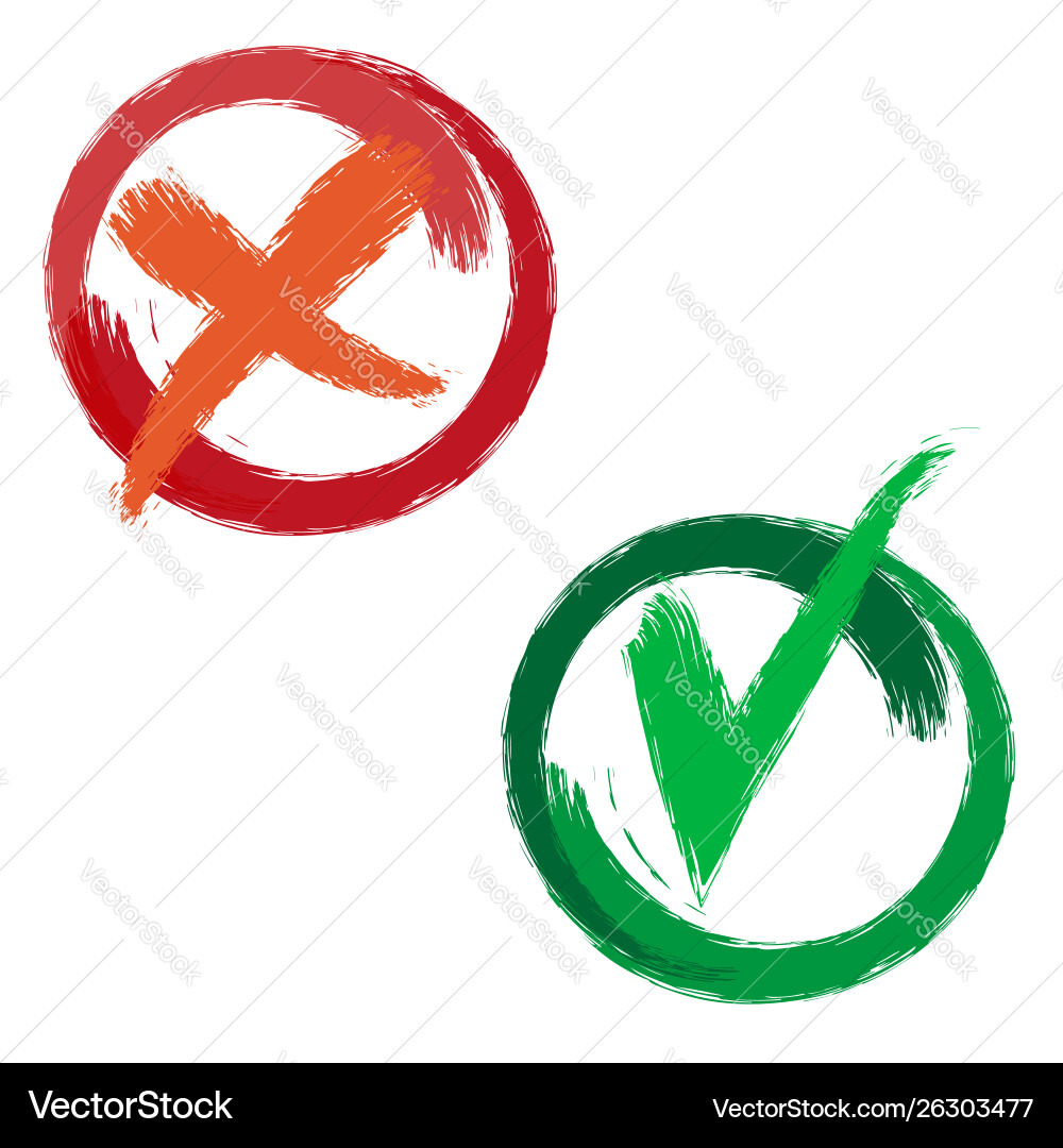 Check mark and cross in round symbol Royalty Free Vector