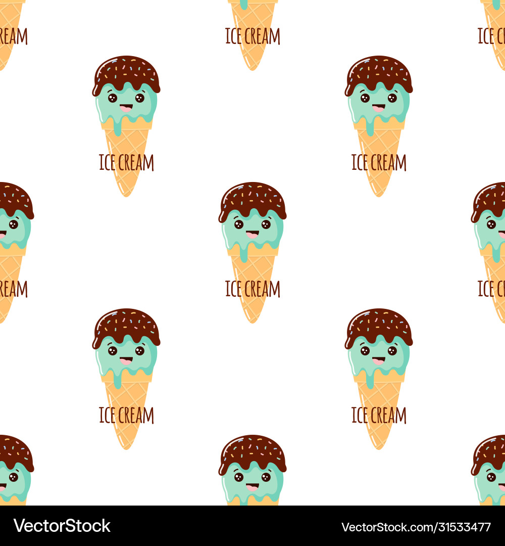 Cute ice cream cartoon seamless pattern on white Vector Image