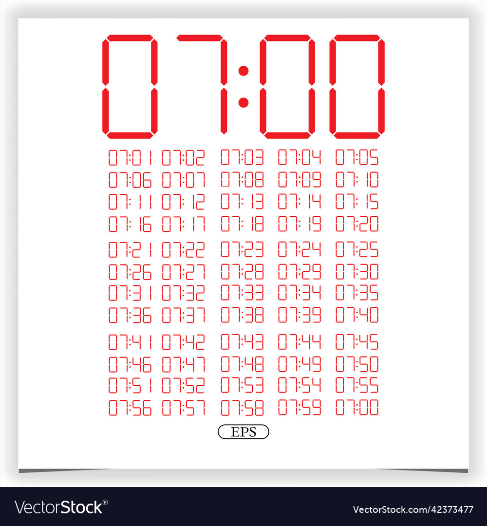 Digital clock closeup displaying 7 oclock red Vector Image