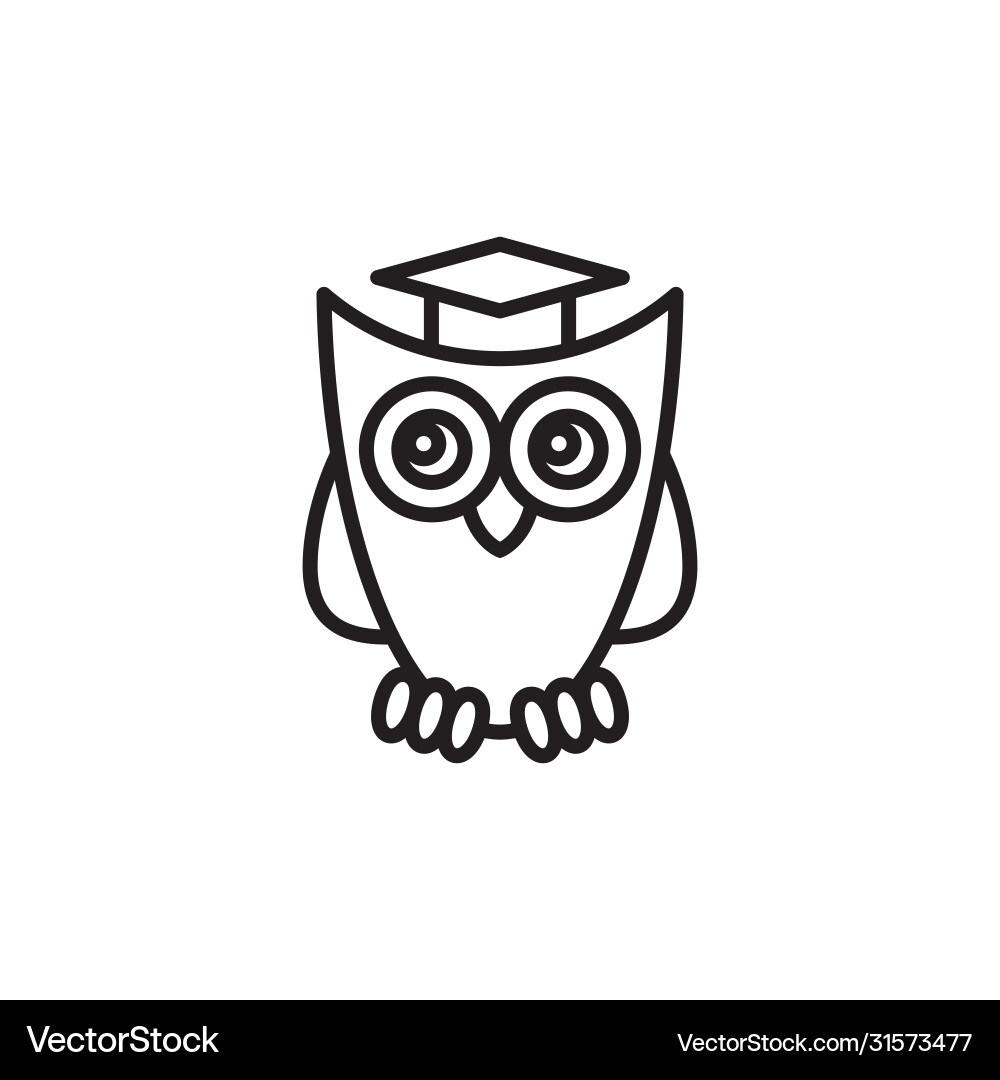 Owl in graduation cap line black icon Royalty Free Vector
