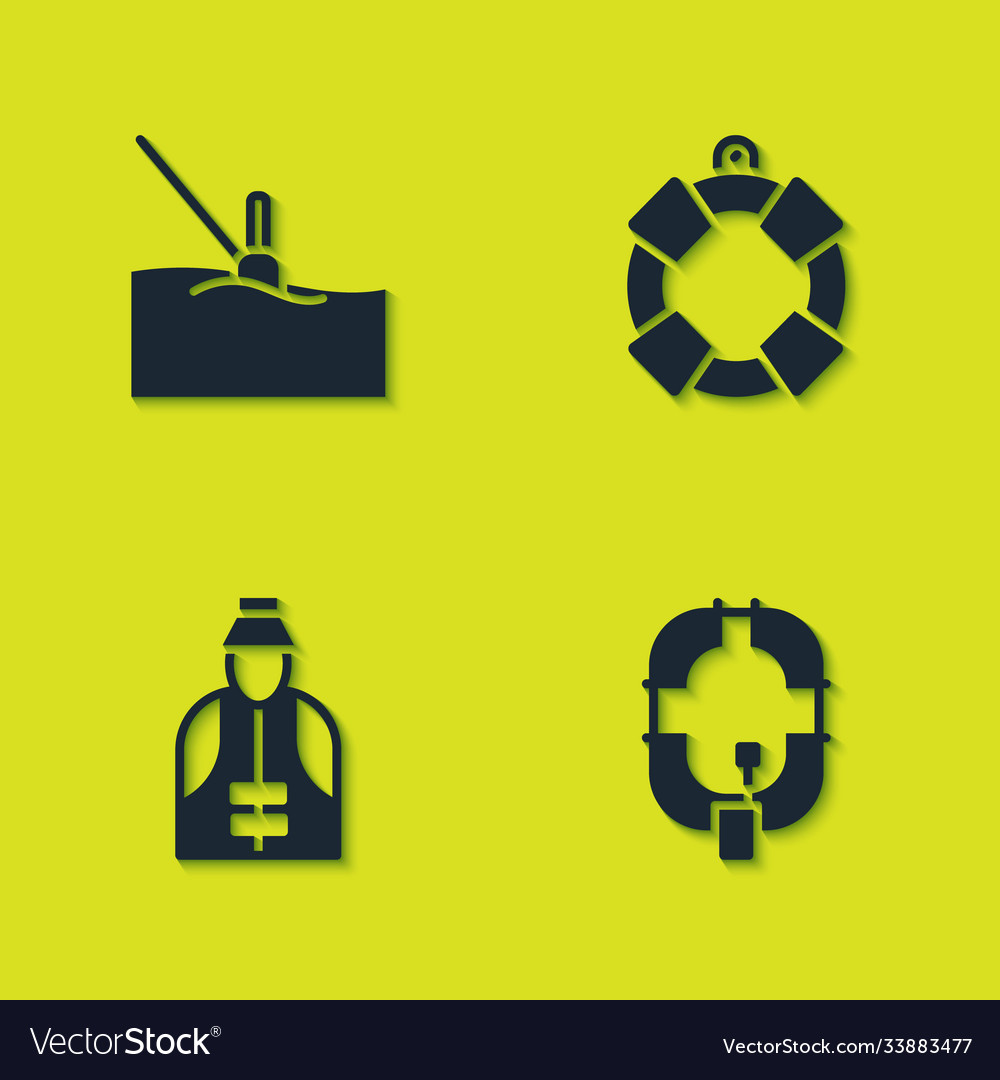 Set fishing float in water inflatable boat Vector Image