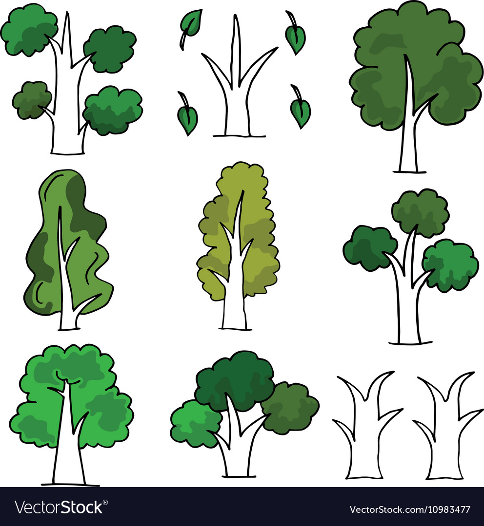 Set of tree doodles collection Royalty Free Vector Image