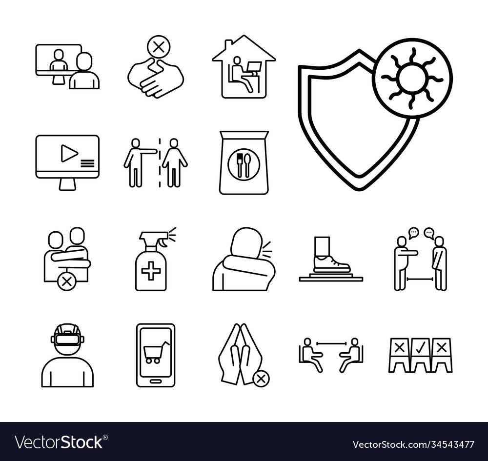 Shield with covid19 19 particle and bundle icons Vector Image