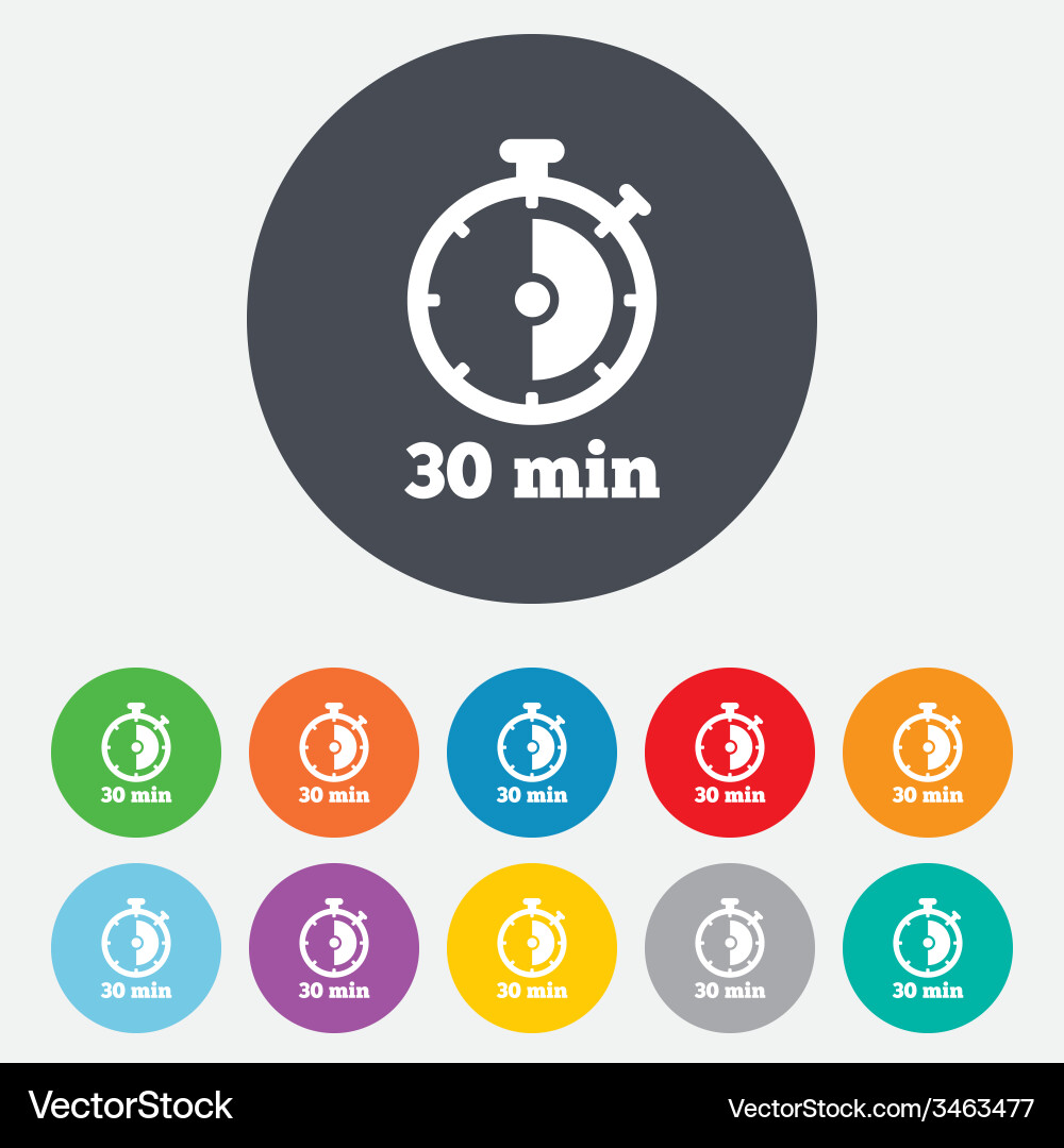 Timer sign icon 30 minutes stopwatch symbol Vector Image