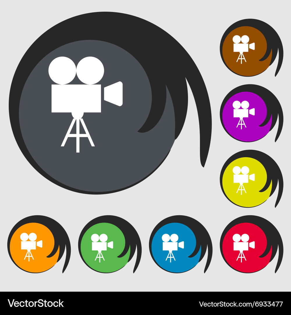 Video camera icon symbols on eight colored buttons