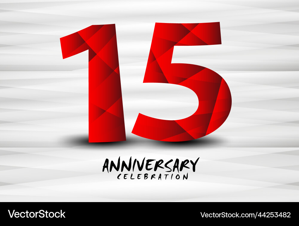 15 year anniversary celebration logo red polygon Vector Image