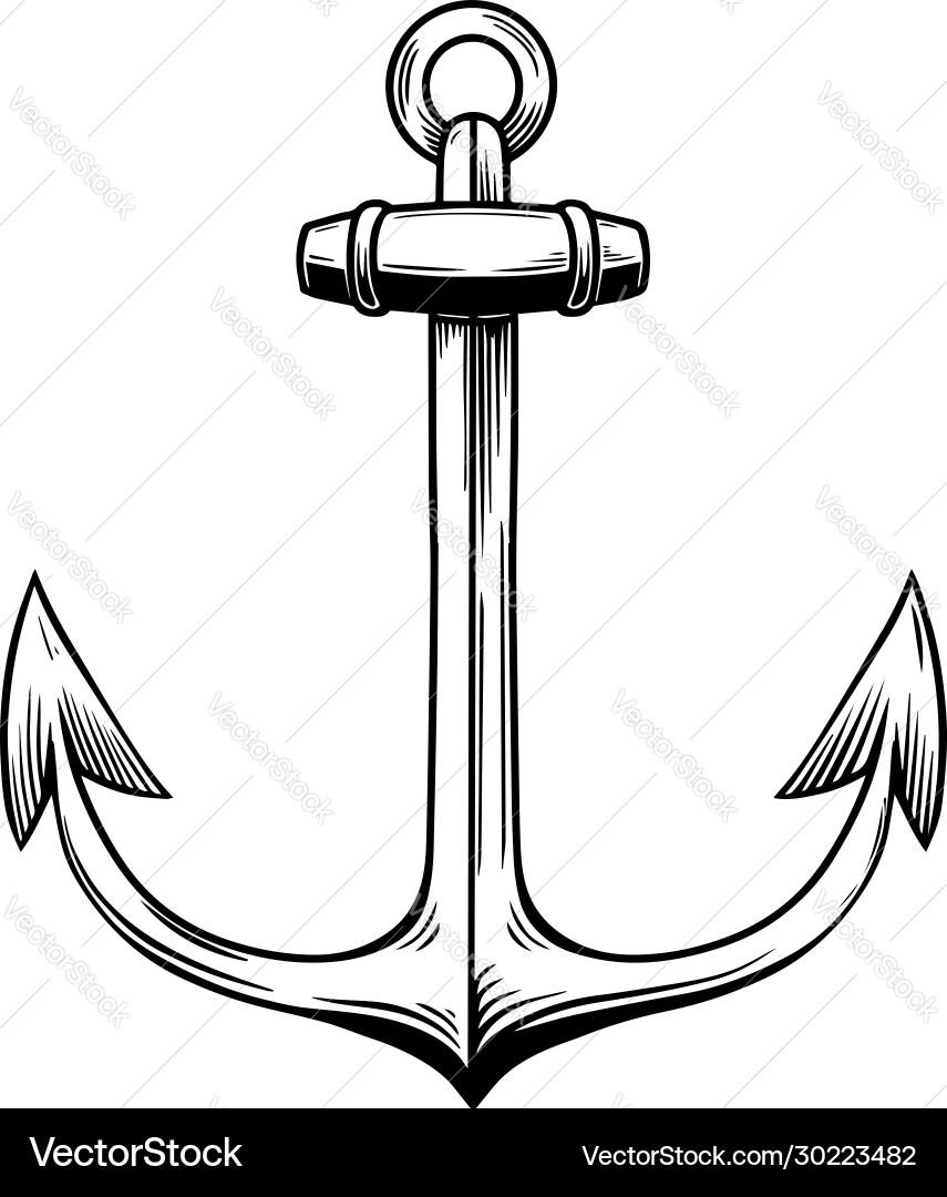 Anchor in engraving style on white background Vector Image