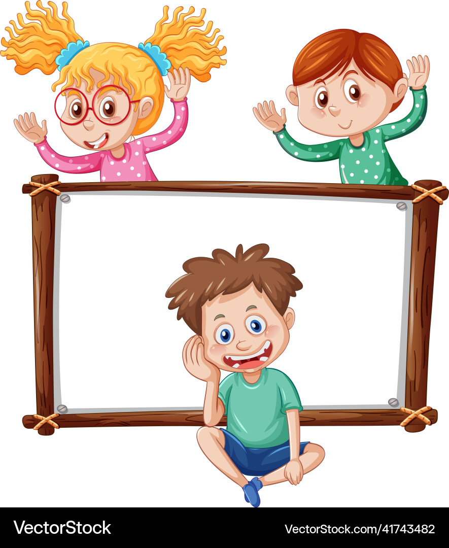 Board template with happy kids Royalty Free Vector Image