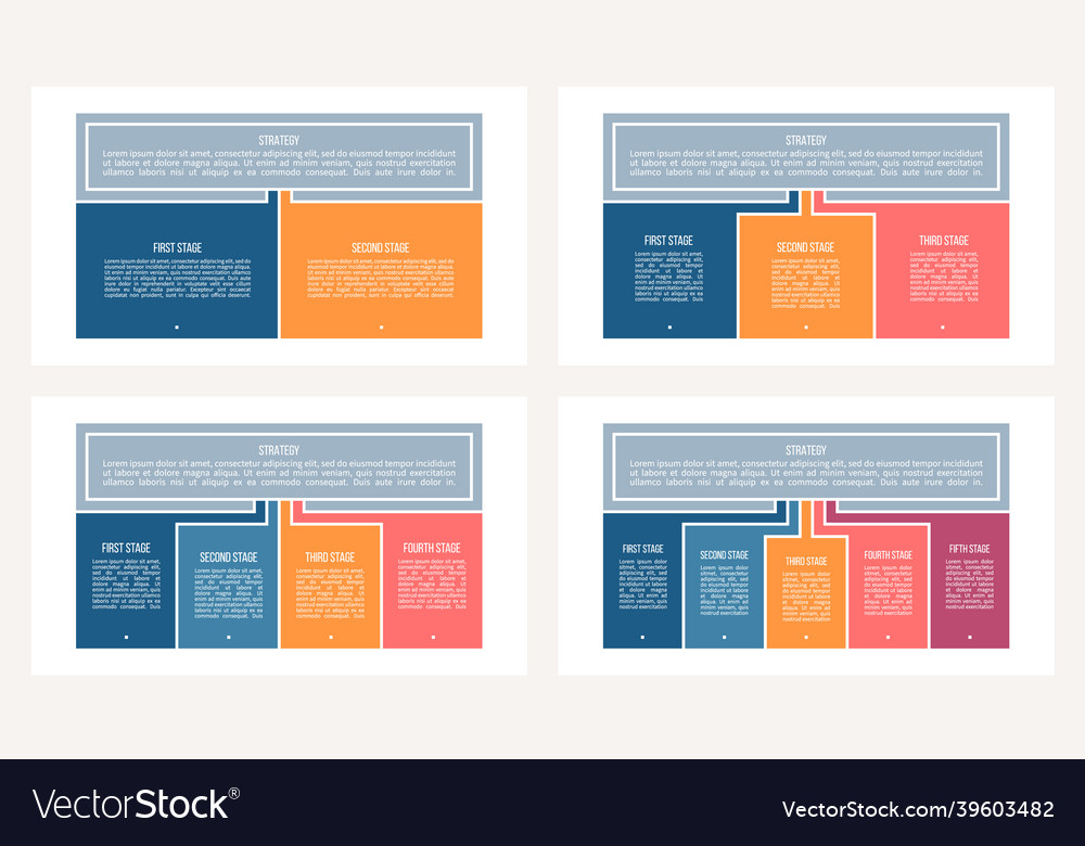 Business process chart with 2 3 4 5 steps Vector Image
