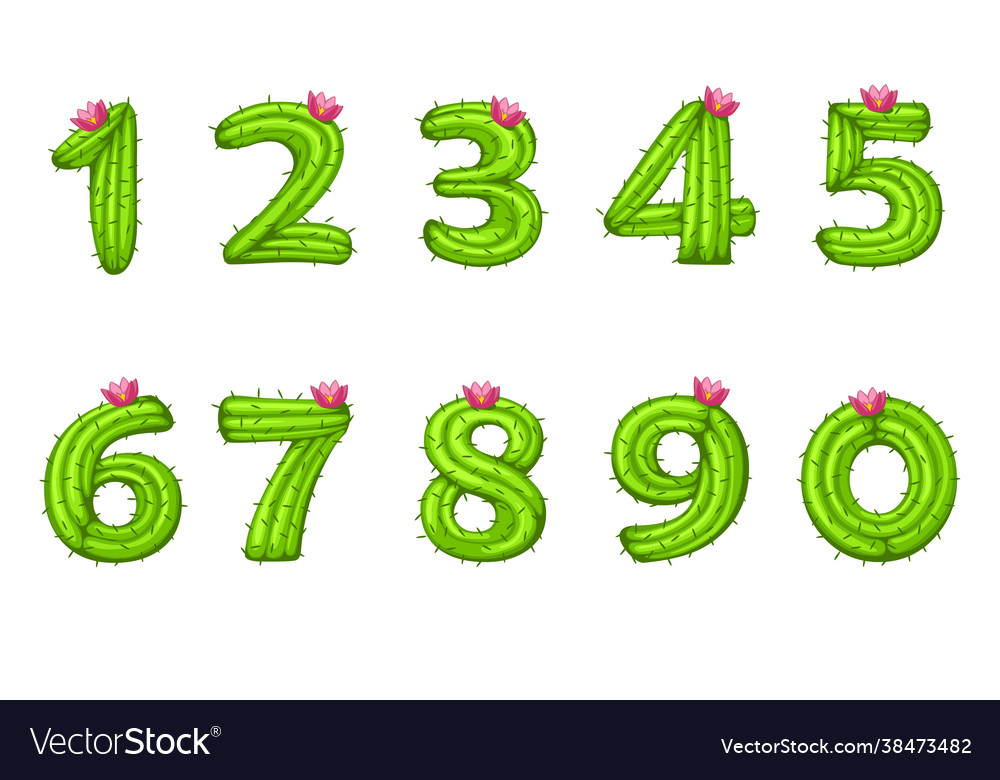 Cartoon cactus with flower font kids numbers Vector Image