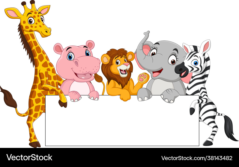 Cartoon wild animals with blank sign Royalty Free Vector