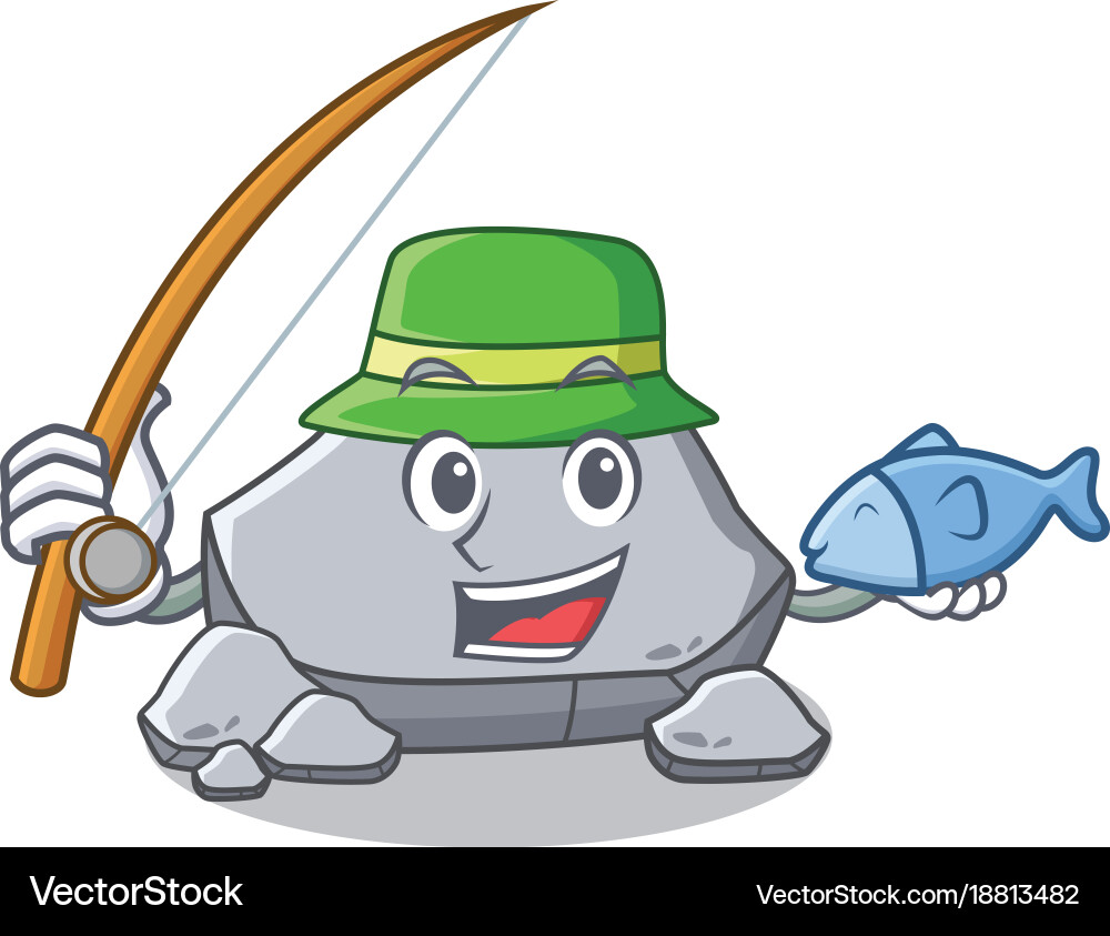 Fishing stone character cartoon style Royalty Free Vector