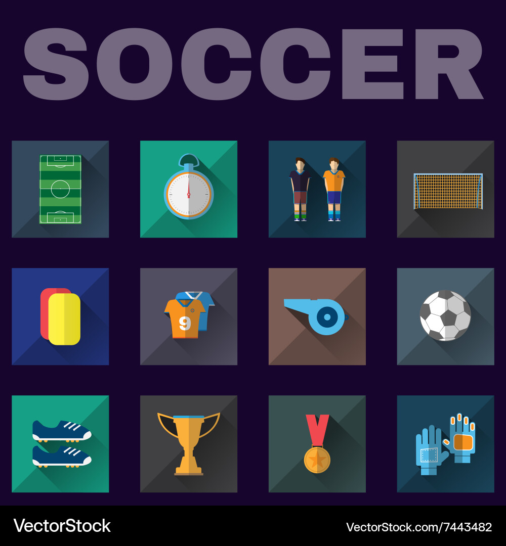 Football game flat design icons Royalty Free Vector Image