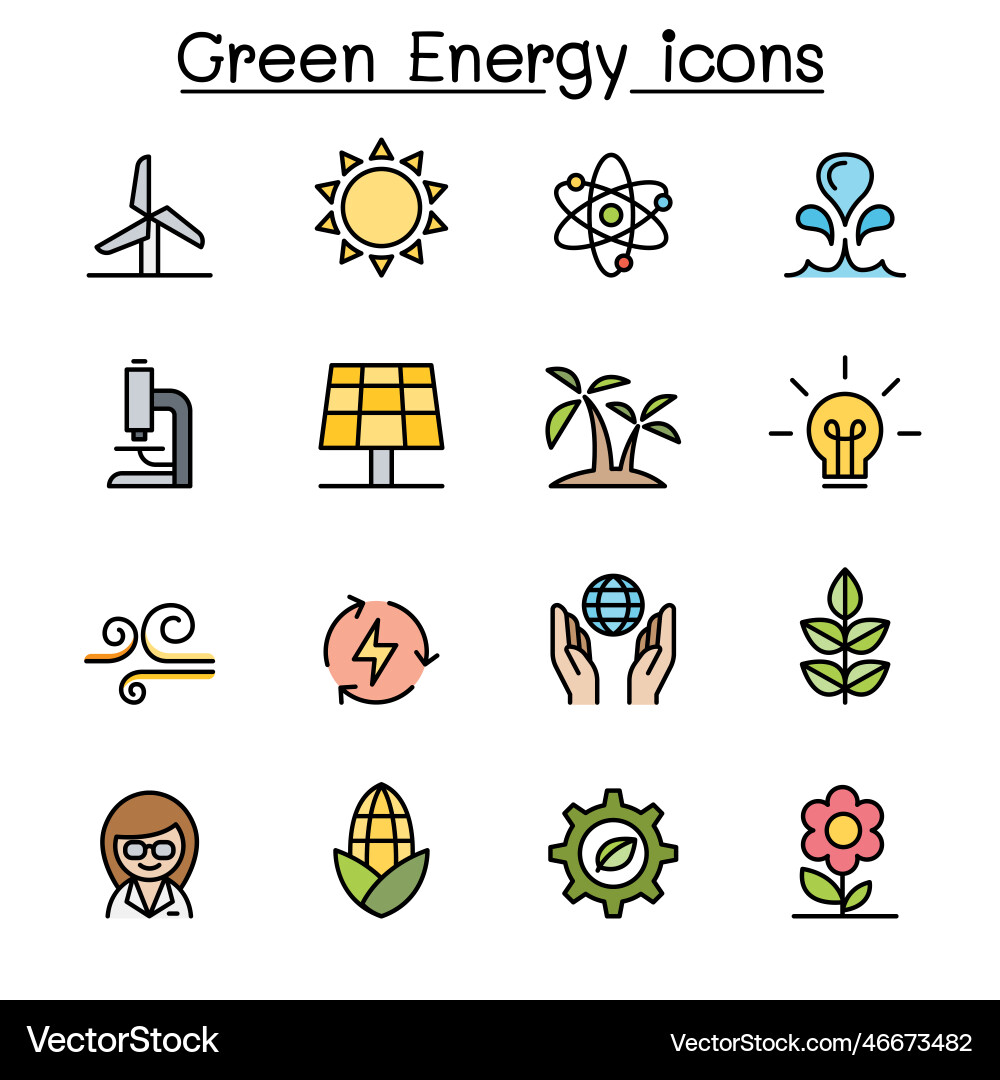Green energy color line icon set Royalty Free Vector Image