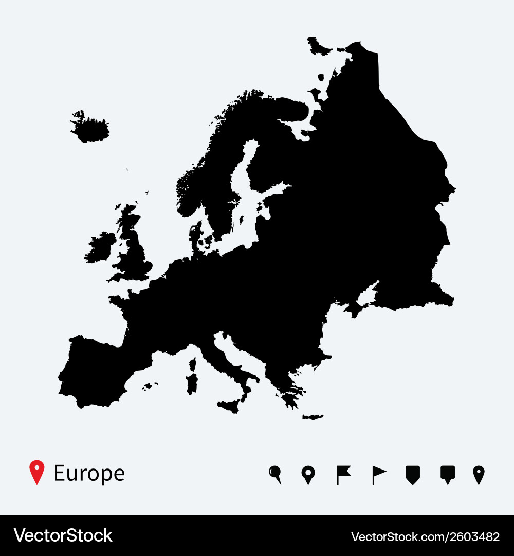 High detailed map europe with navigation pins Vector Image