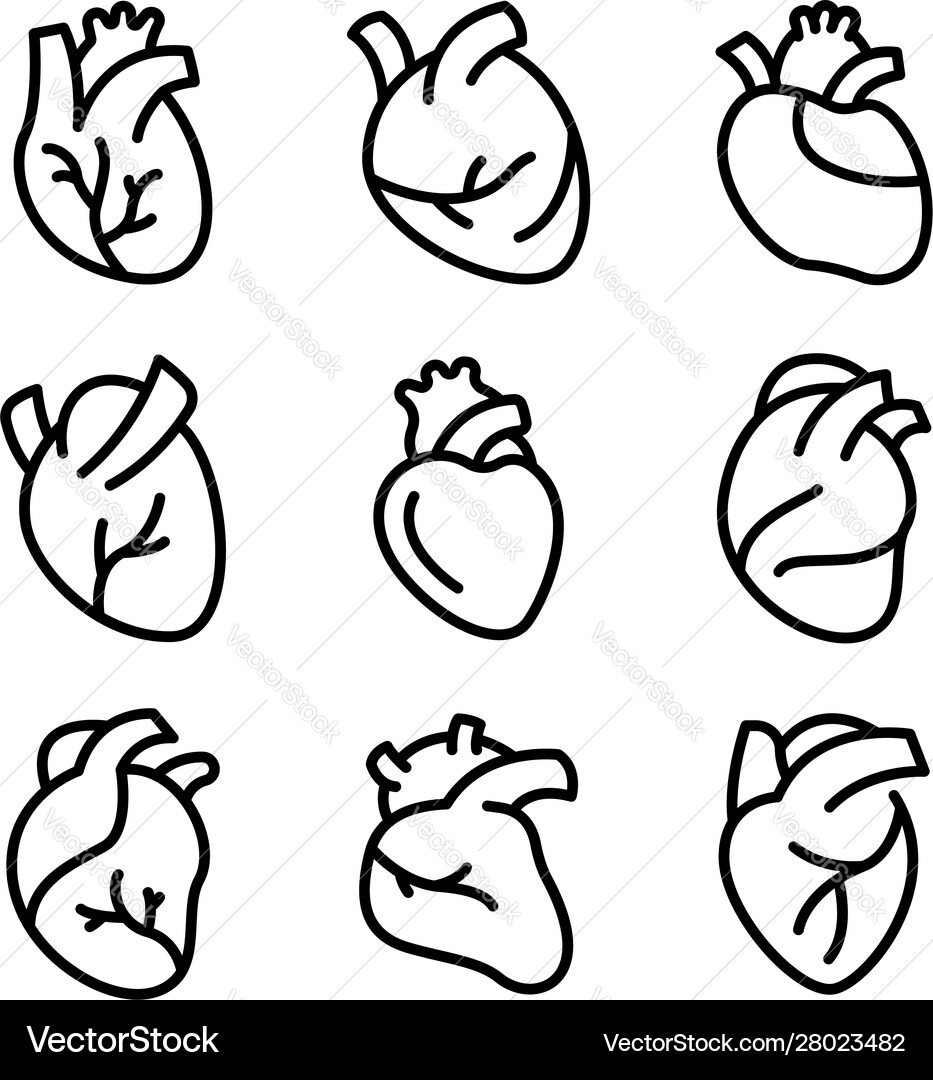 Human heart icons set outline style Royalty Free Vector