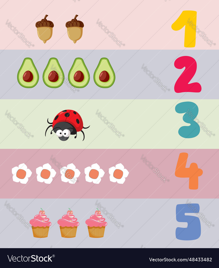 Number and objects game design Royalty Free Vector Image