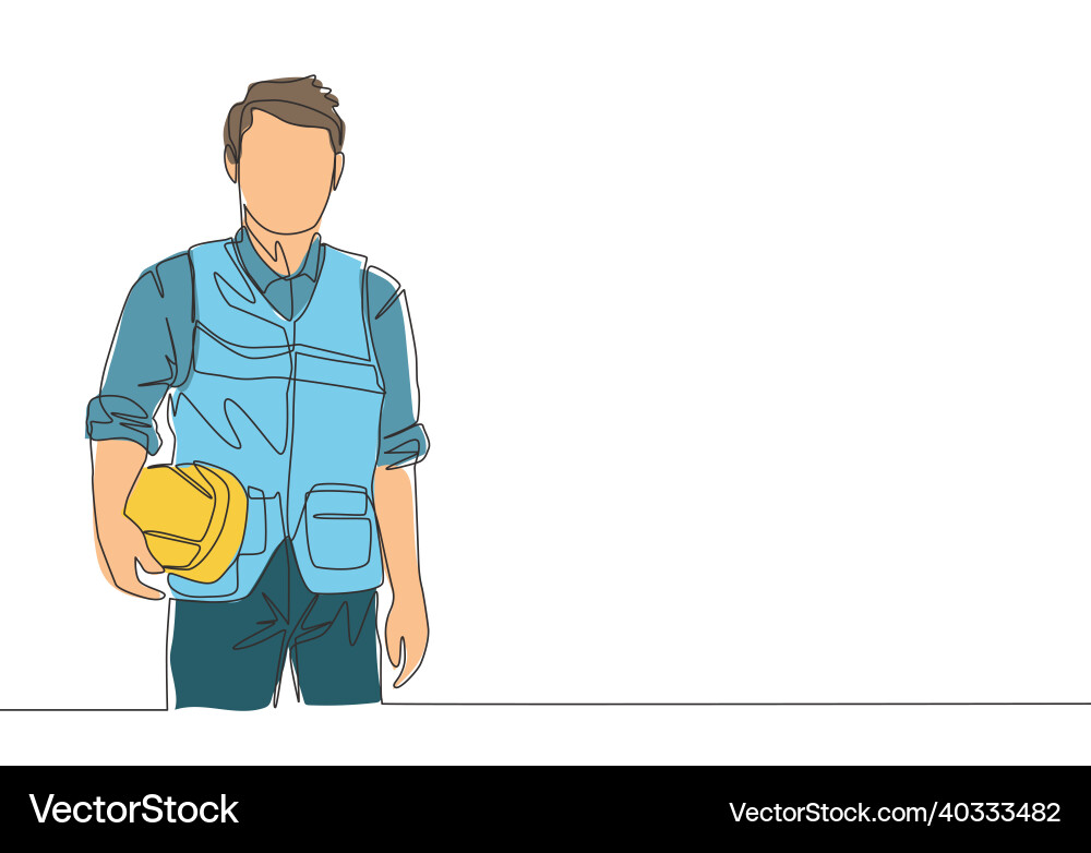 One continuous line drawing of young handsome Vector Image