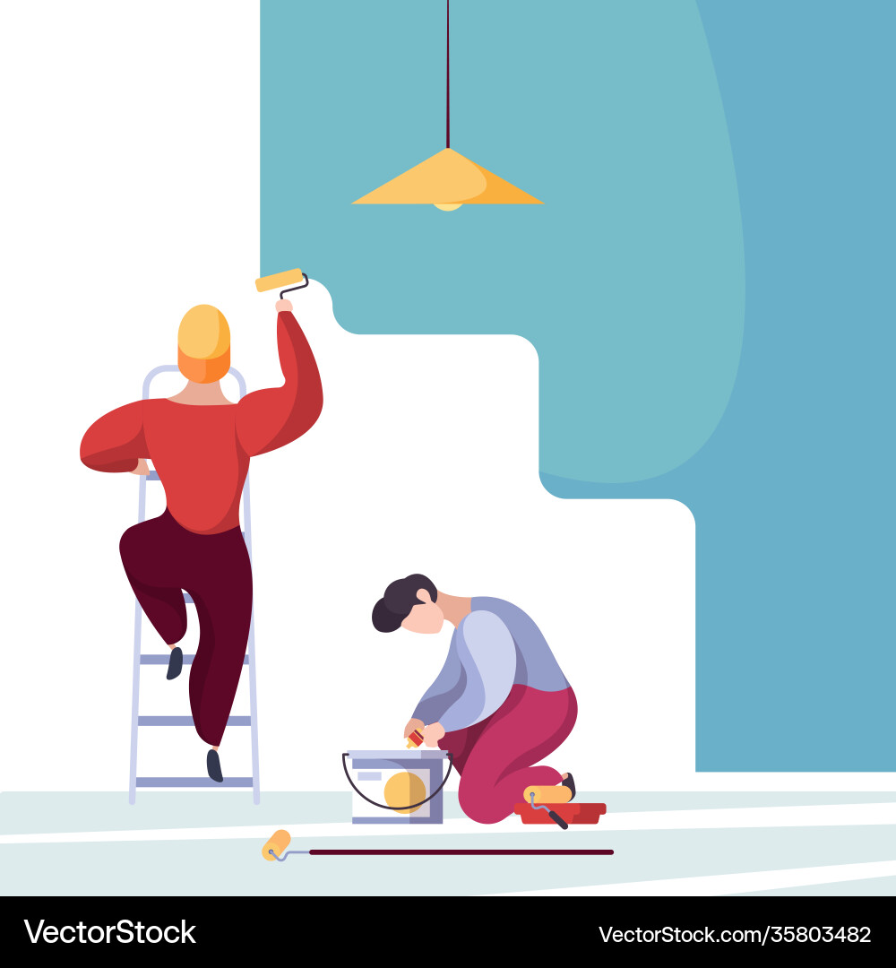 Painting wall service handyman workers home Vector Image