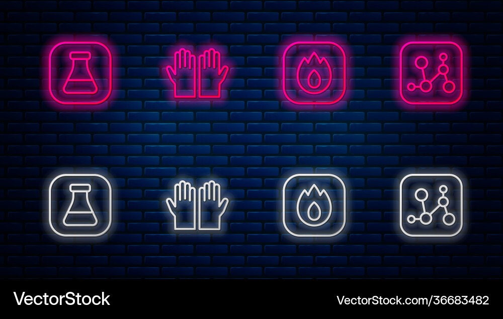 Set line medical rubber gloves fire flame test Vector Image