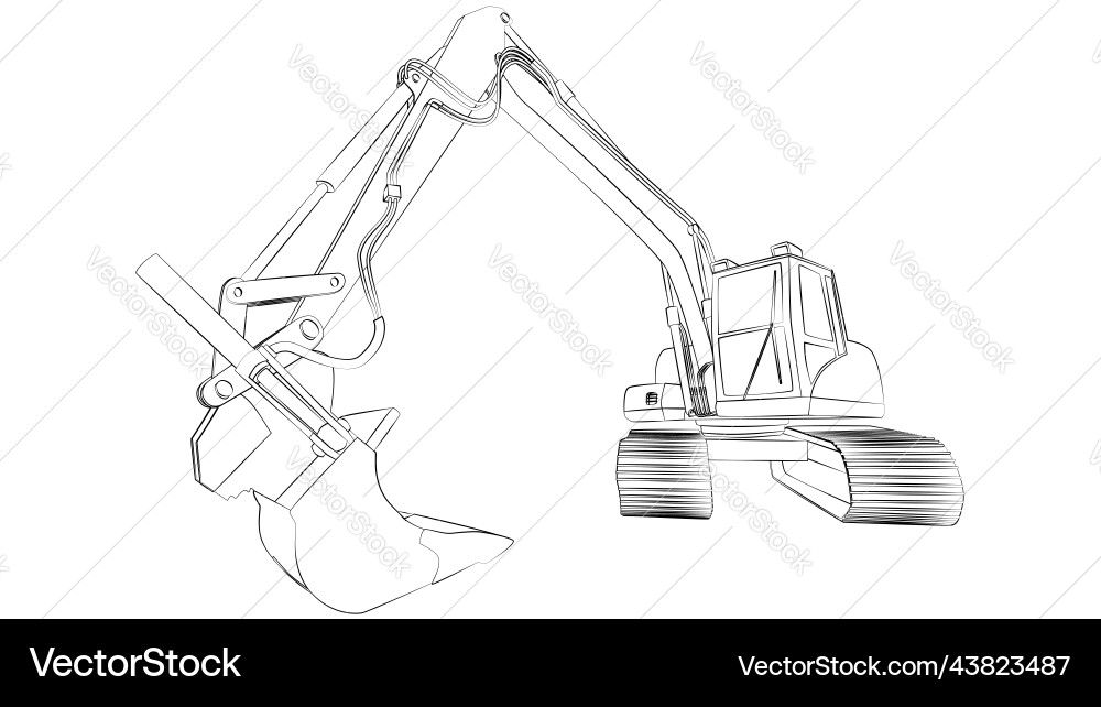 Excavator outline in perspective view isolated Vector Image