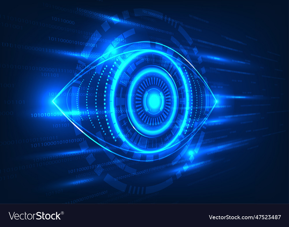 Eye technology with a number code running behind Vector Image