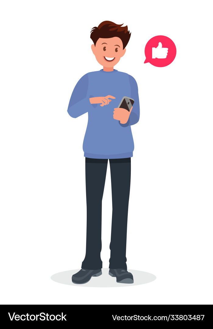 Man is holding a smartphone in his hand Royalty Free Vector