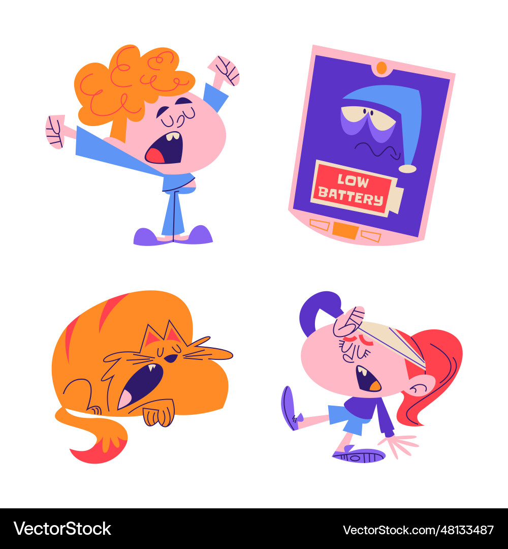 Retro cartoon tired stickers set Royalty Free Vector Image
