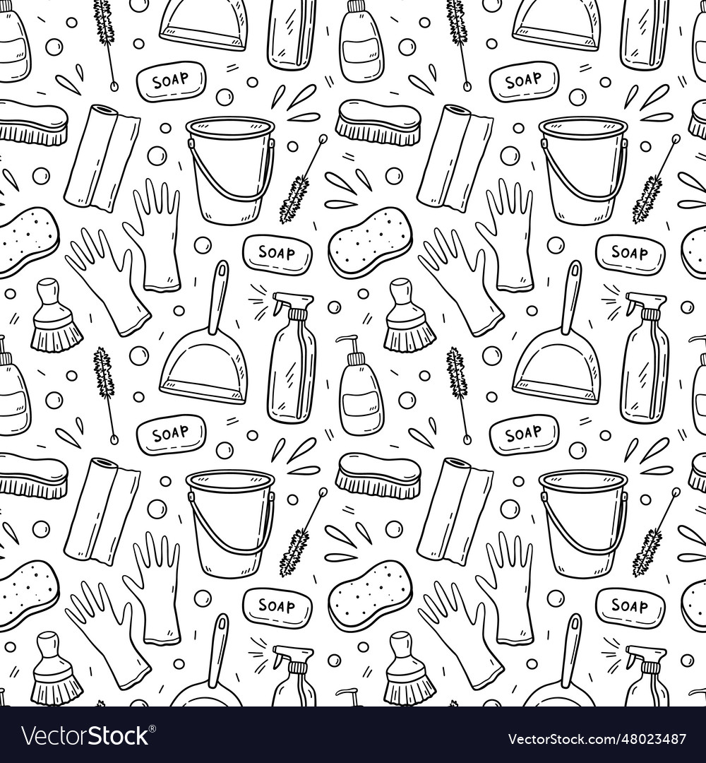 Seamless pattern with cleaning items Royalty Free Vector