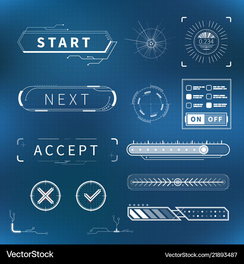 Set bright white futuristic buttons and charts Vector Image