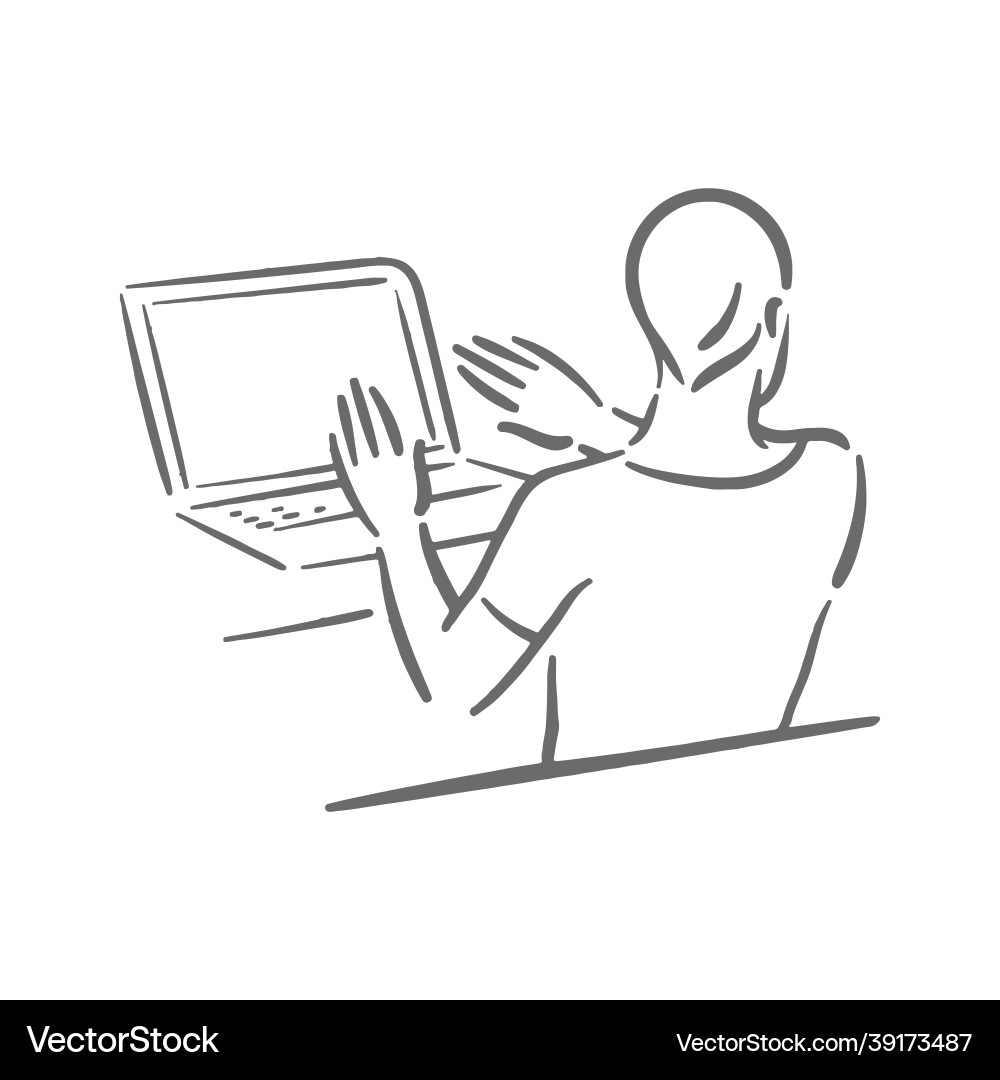 Upset stressed person with laptop on work Vector Image