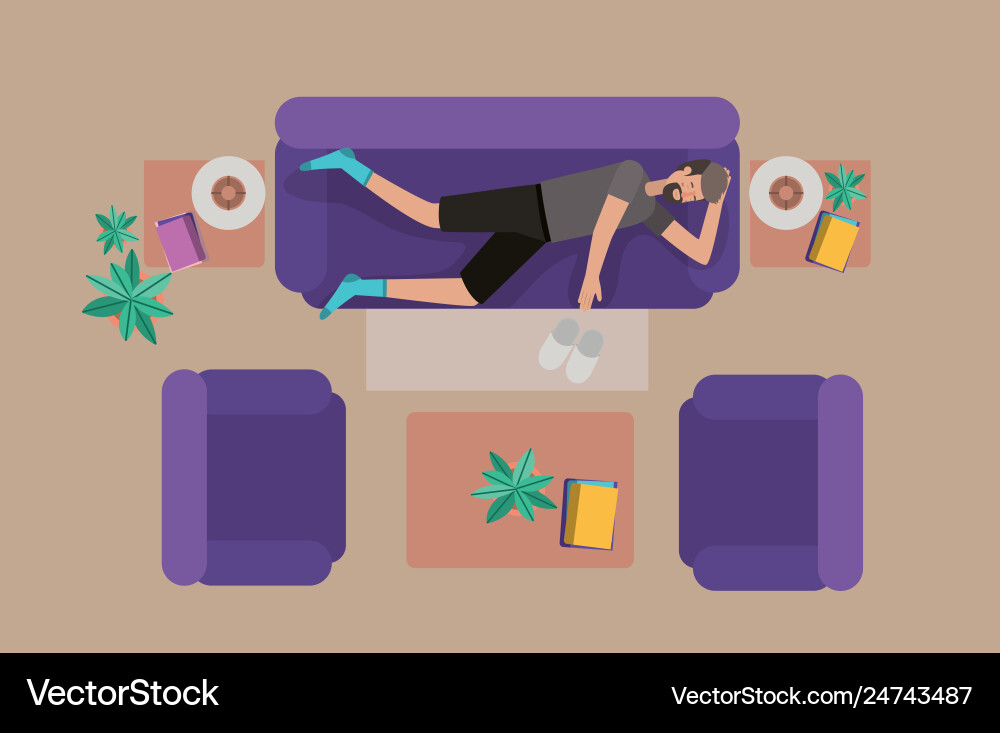 Young man relaxing on livingroom Royalty Free Vector Image