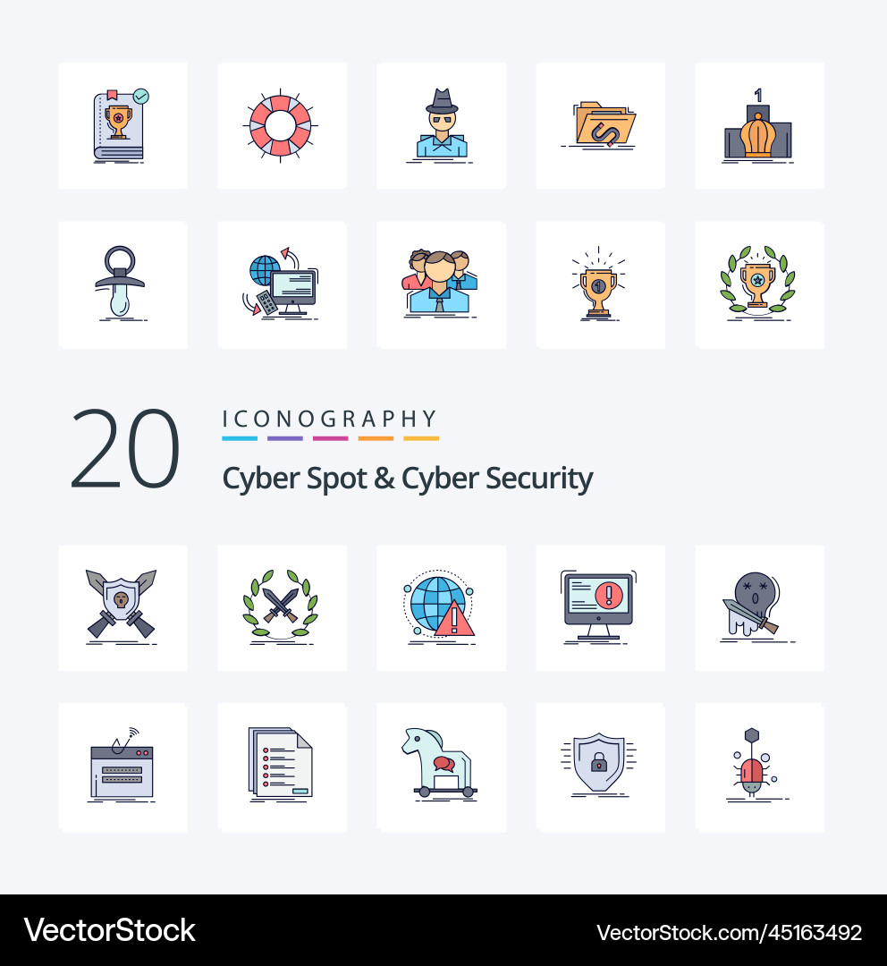 20 cyber spot and cyber security line filled Vector Image
